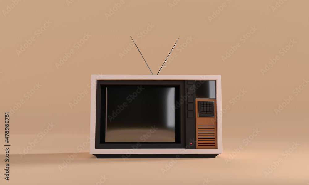 front view of a retro television 1980s style, vintage technology tv ...