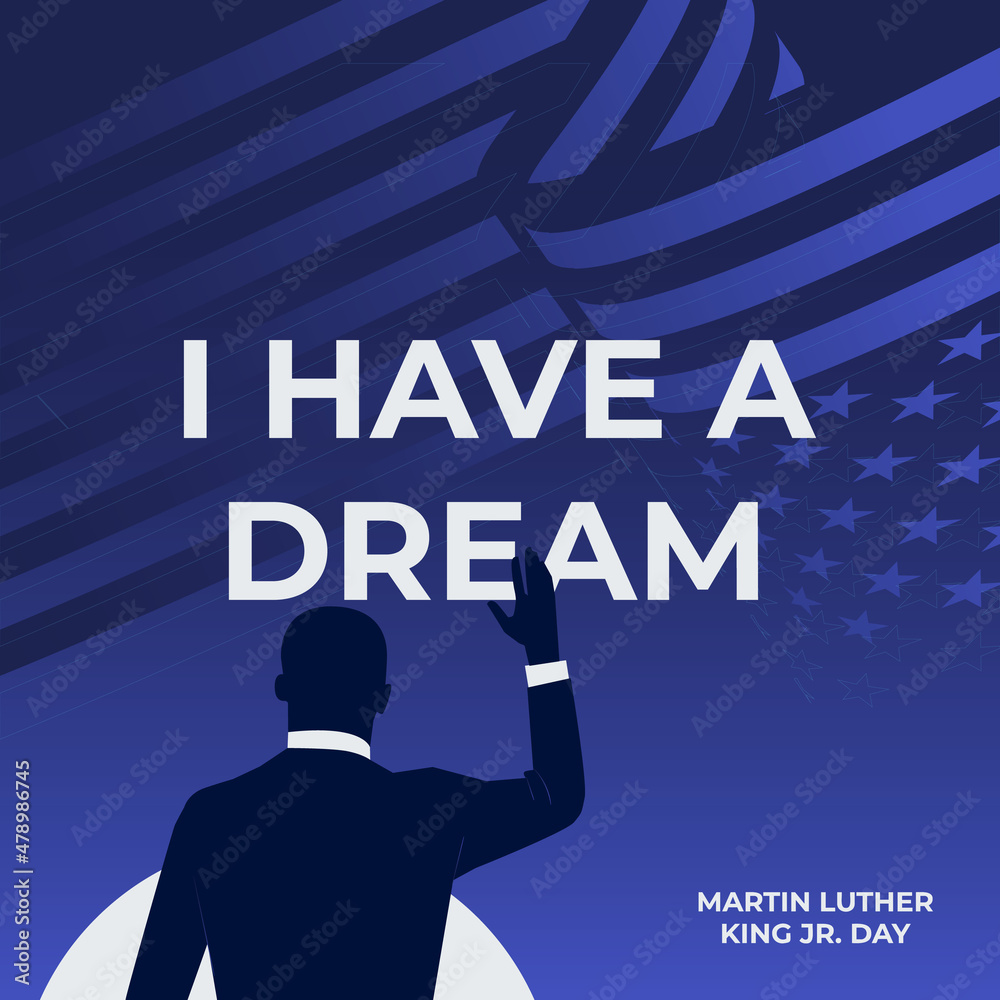 Martin Luther King Jr. Day design with US flag background. Happy MLK ...