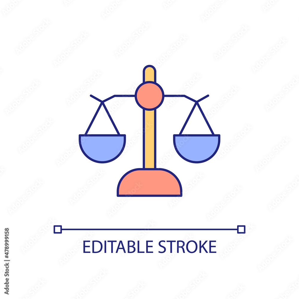 Balance RGB color icon. Justice and fairness metaphor. Trial and ...