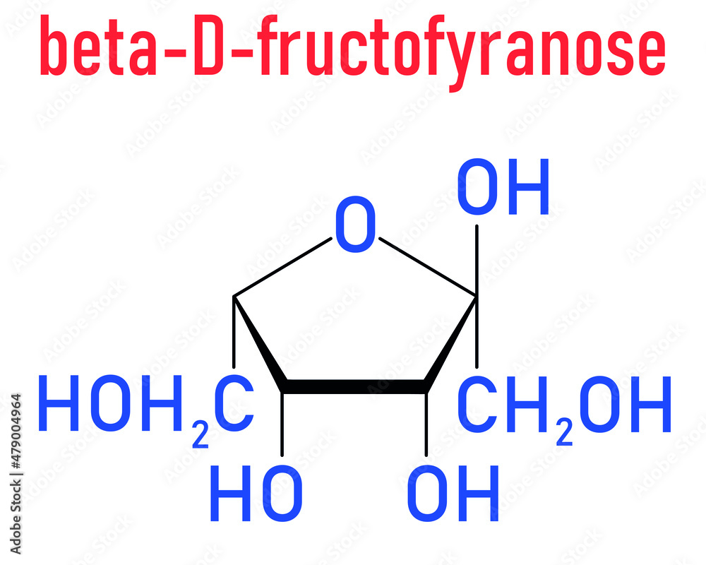 Fructose or D-fructose fruit sugar molecule. Component of high-fructose ...