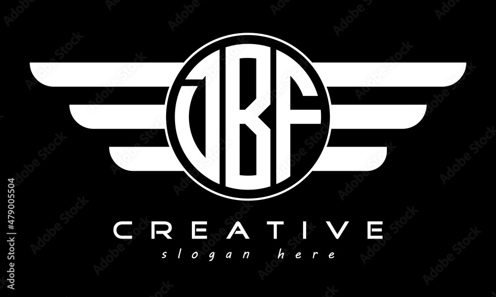 DBF three letter monogram type circle letter logo with wings vector ...