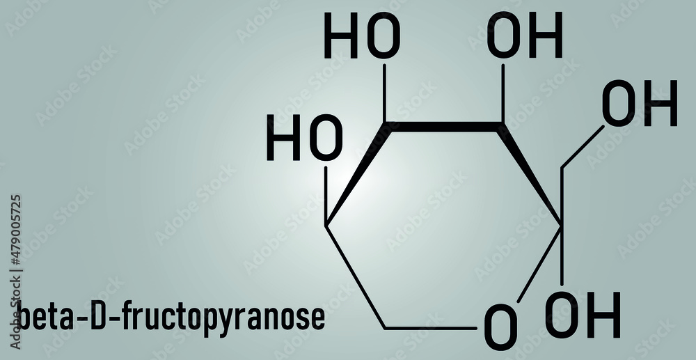 Fructose or D-fructose fruit sugar molecule. Component of high-fructose ...