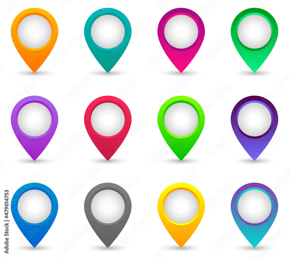 Set of map pointers, Map marker, map pin colorfuf icons. Vector ...