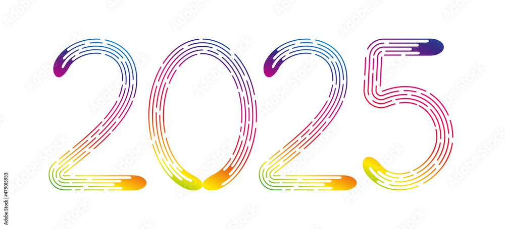 New Year 2025 from rainbow gradient dotted lines on white background ...