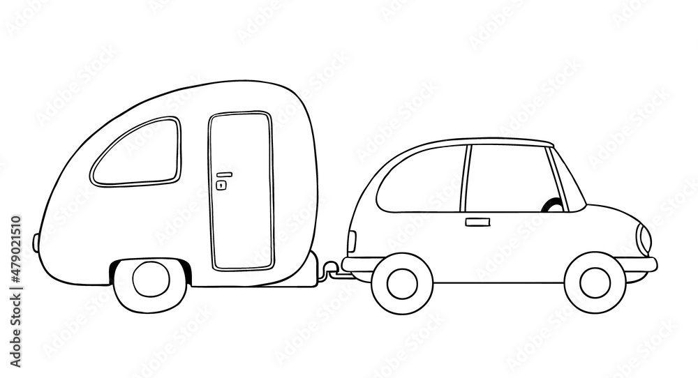 Wohnwagen als Anhänger an Auto als Malvorlage Stock Illustration ...