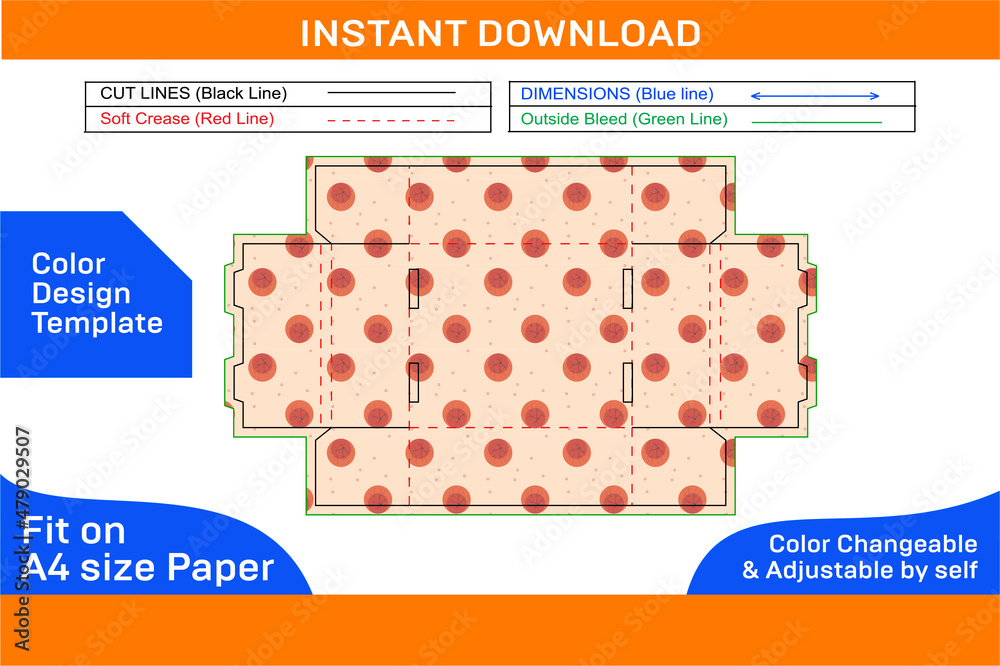 Corrugated carton tray box dieline template and 3D box design render ...