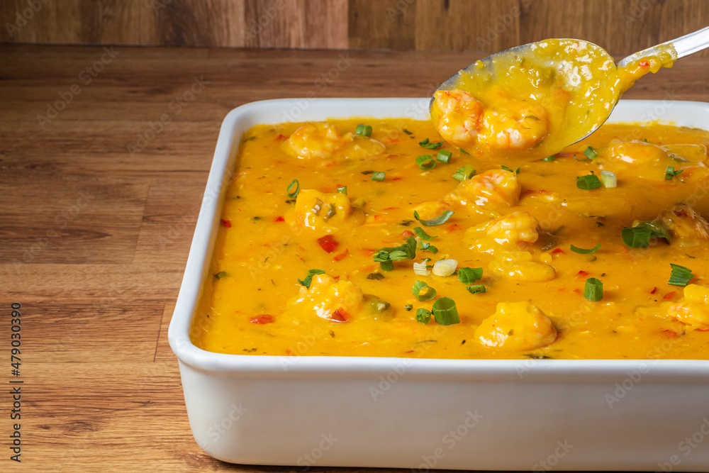 Cassava and shrimp cream. Typical Brazilian dish called Bobo de camarão ...