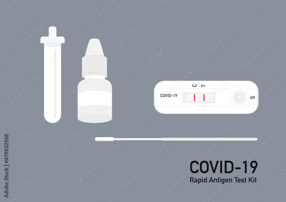 set of covid-19 rapid antigen test kit ATK vector set isolated on plane ...
