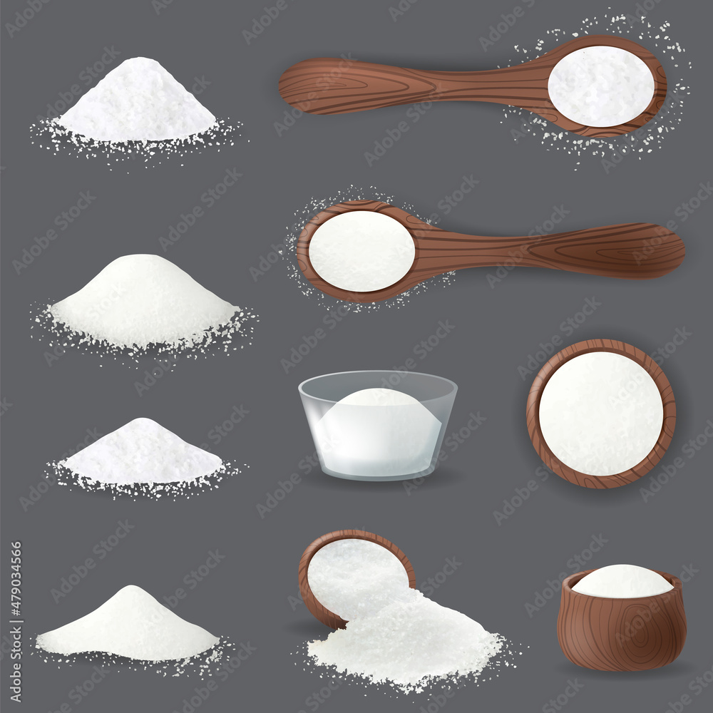 Salt realistic set of isolated icons piles of edible salt of different ...