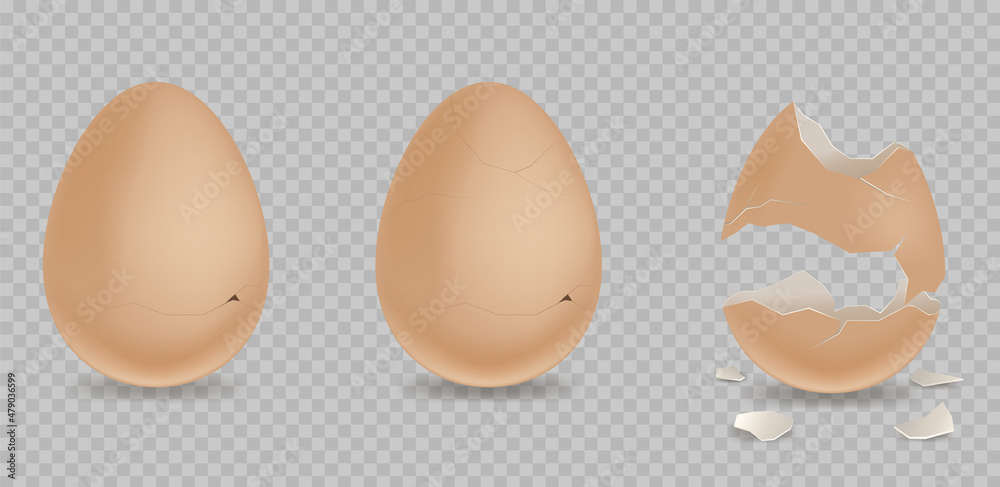 Cracked egg. Cartoon 3d realistic chicken broken eggs with cracks and ...
