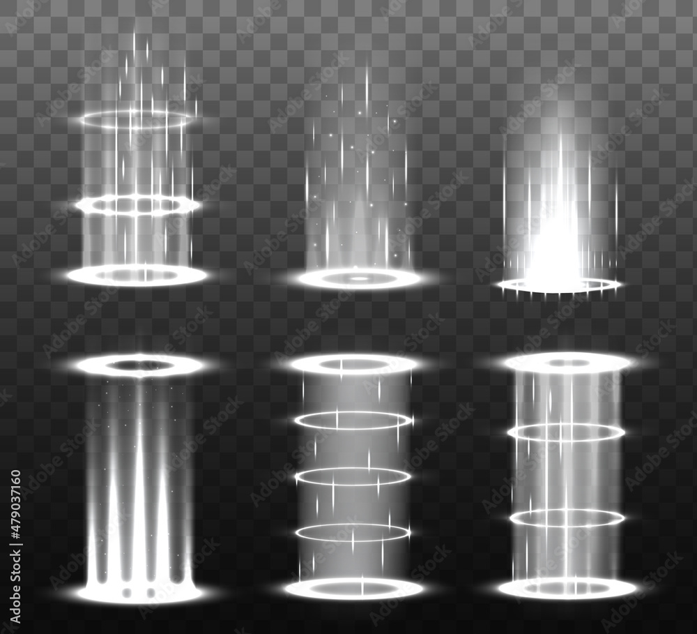 Teleport light effects vector illustration, various sci-fi or magical ...
