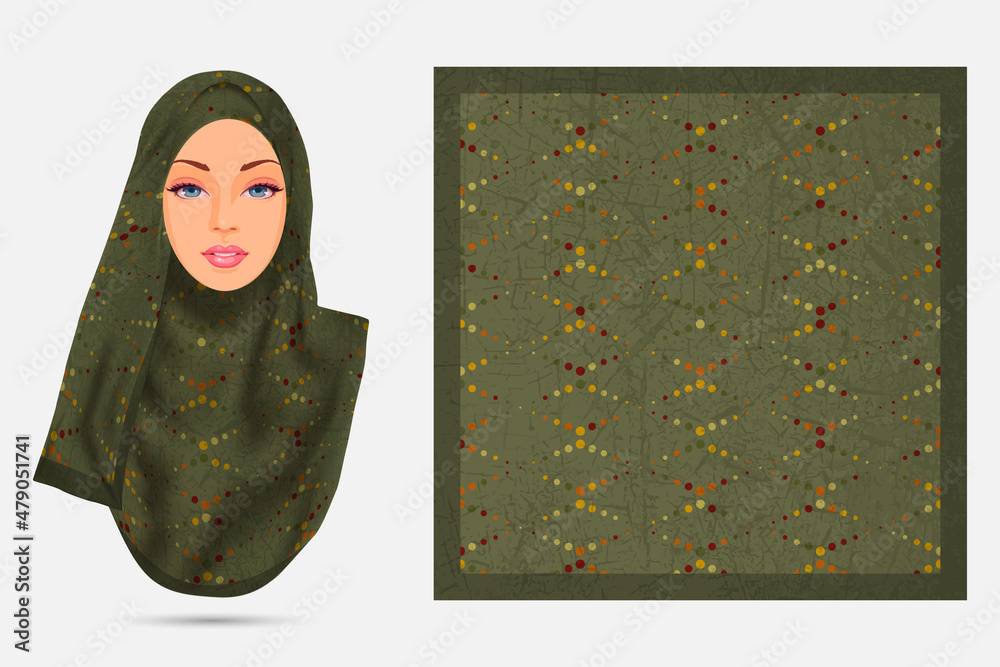 Artistic circles pattern hijab design with illustration model, Scarf ...