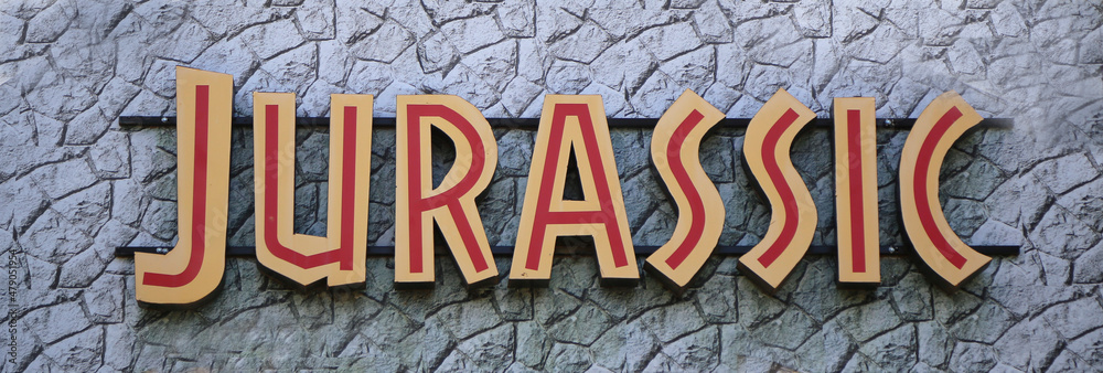 Jurassic. Dinosaur theme park. Poster Jurassic time. Prehistory. Body ...