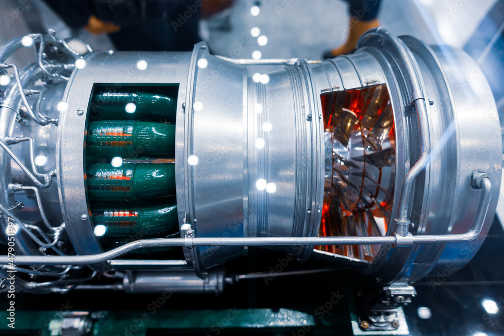 Gas turbine engine. Turbine rotation. Internal organization. Stock ...