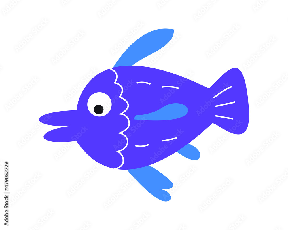 cute fish illustration in purple. underwater creature drawing for any ...