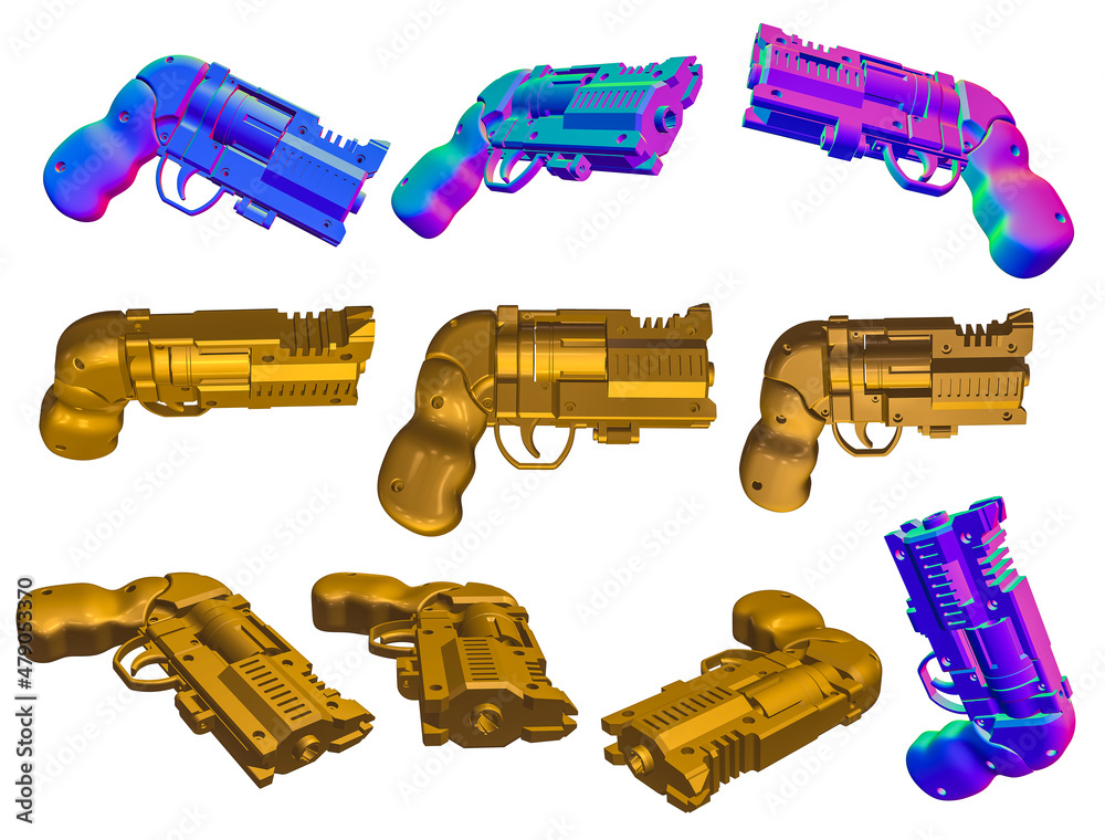 3d model set of video game pistol from different angles for vfx ...