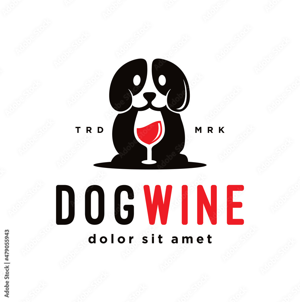 Wine dog logo design emblem beverage concept. Beer Emblem Puppy pet ...
