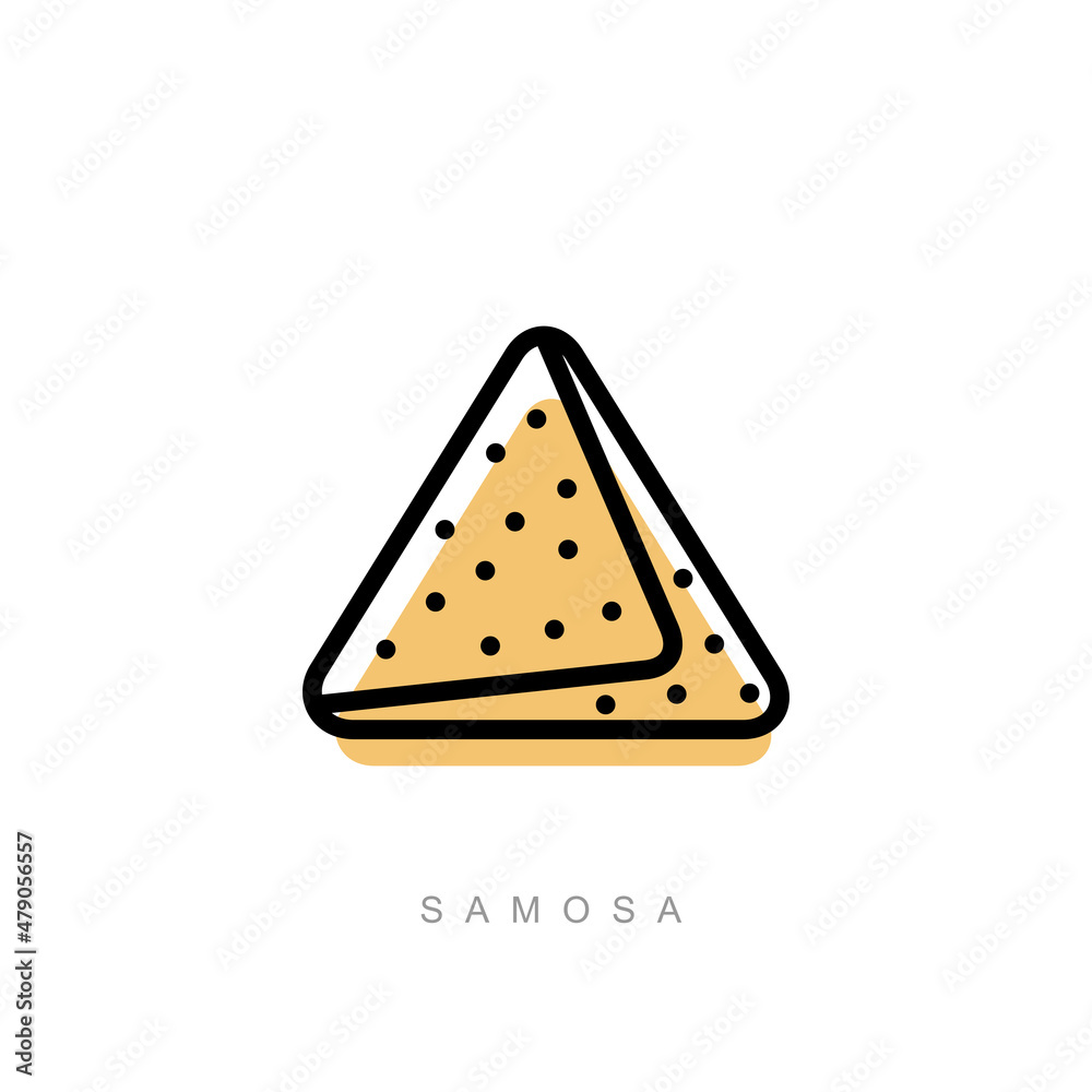 Samosa is a baked and fried indian snack simple outline vector Stock ...