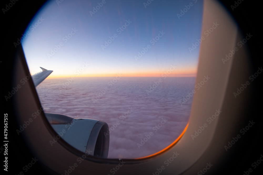 View From Airplane Window Sunset