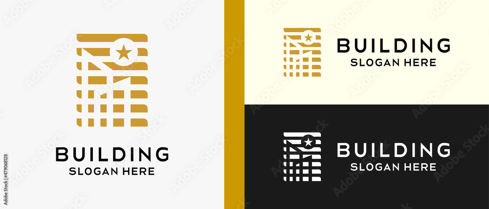 building logo design template and sun or moon and stars icon design ...