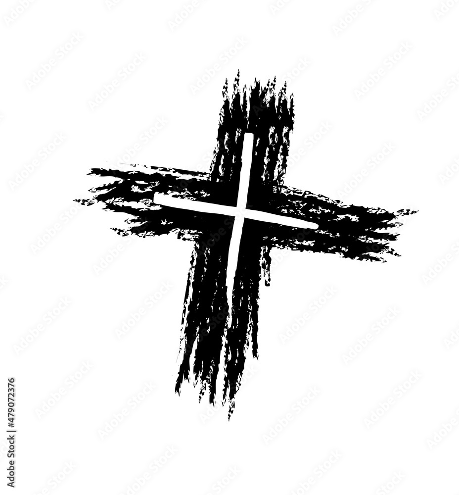 Hand drawn black grunge cross icon, simple Christian cross sign, hand ...