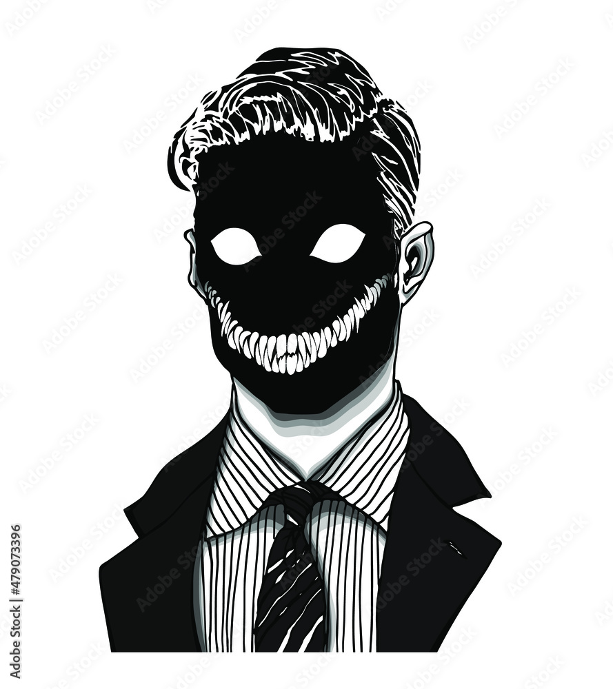 Hand drawn portrait of a creepy handsome man with scary monster face ...