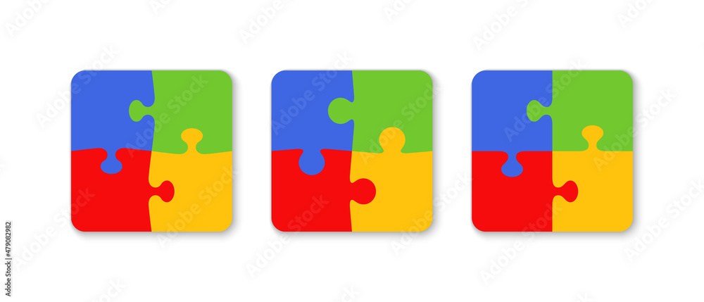 Puzzle pieces. Jigsaw grid. Thinking mosaic game with 2x2 color details ...