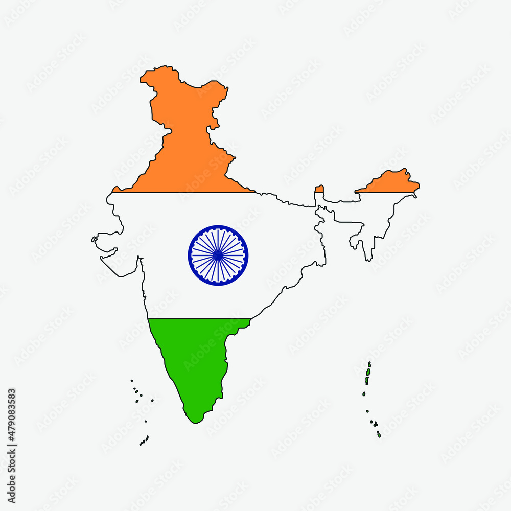 Map of India and country flag outline silhouette vector illustration ...