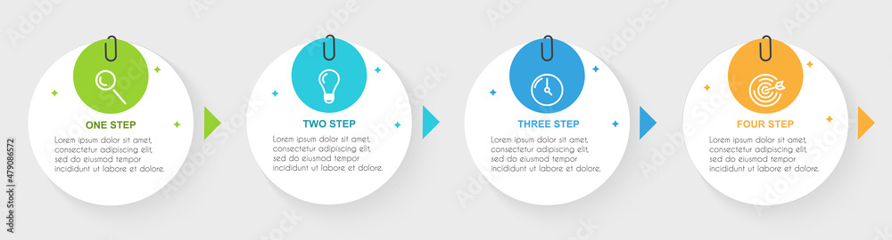 Infographic label design. Minimalistic template with round informations ...