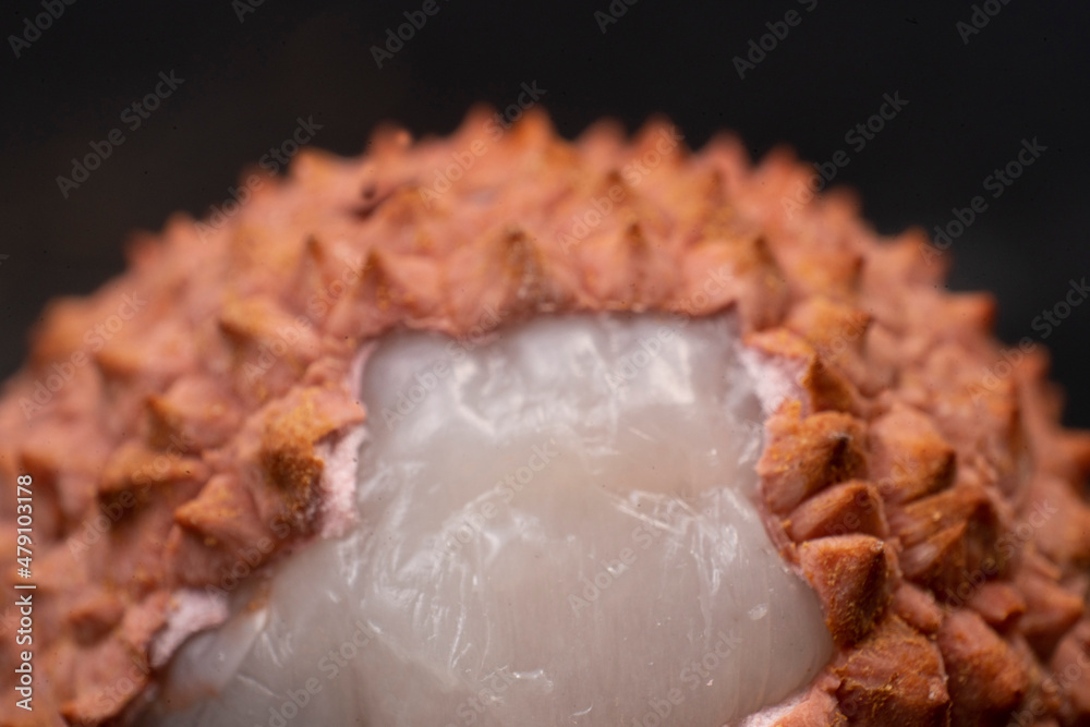 super macro lychee, counts, close-up lychee, skin and lychee pulp Stock ...