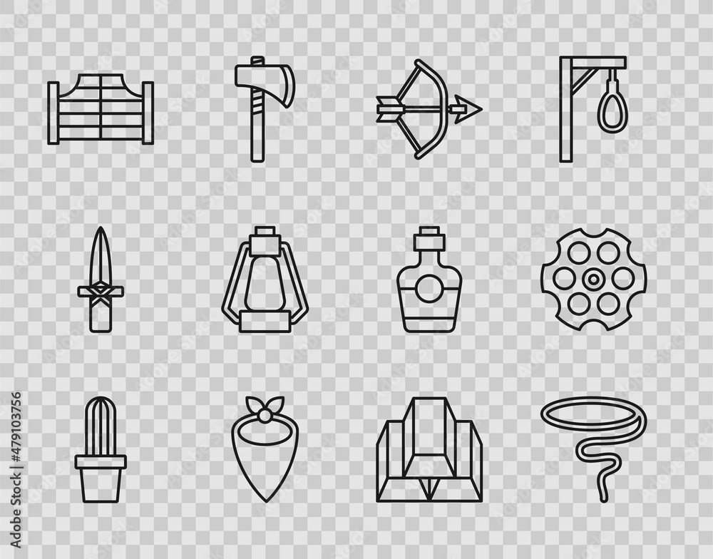 Set line Cactus peyote in pot, Lasso, Bow and arrow quiver, Cowboy ...