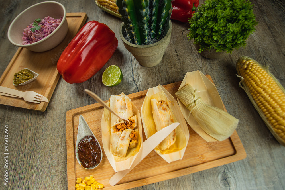 I LOVE FOOD SERIES. Latin American food on a wooden table with fresh ...