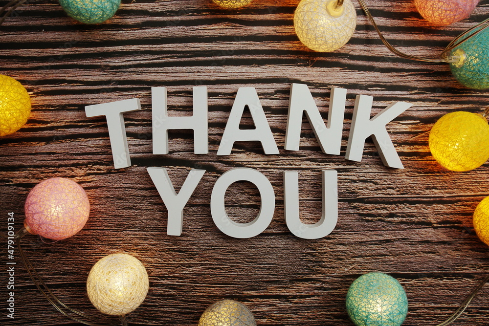 Thank You alphabet letters with LED cotton balls decorate on wooden ...