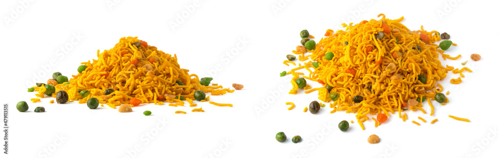 pile of crispy and spicy masala mix chips, made with flour, green peas ...