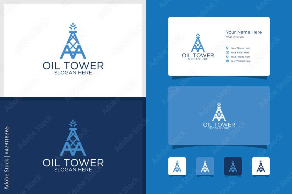 oil tower design logo and business card design template. premium ...