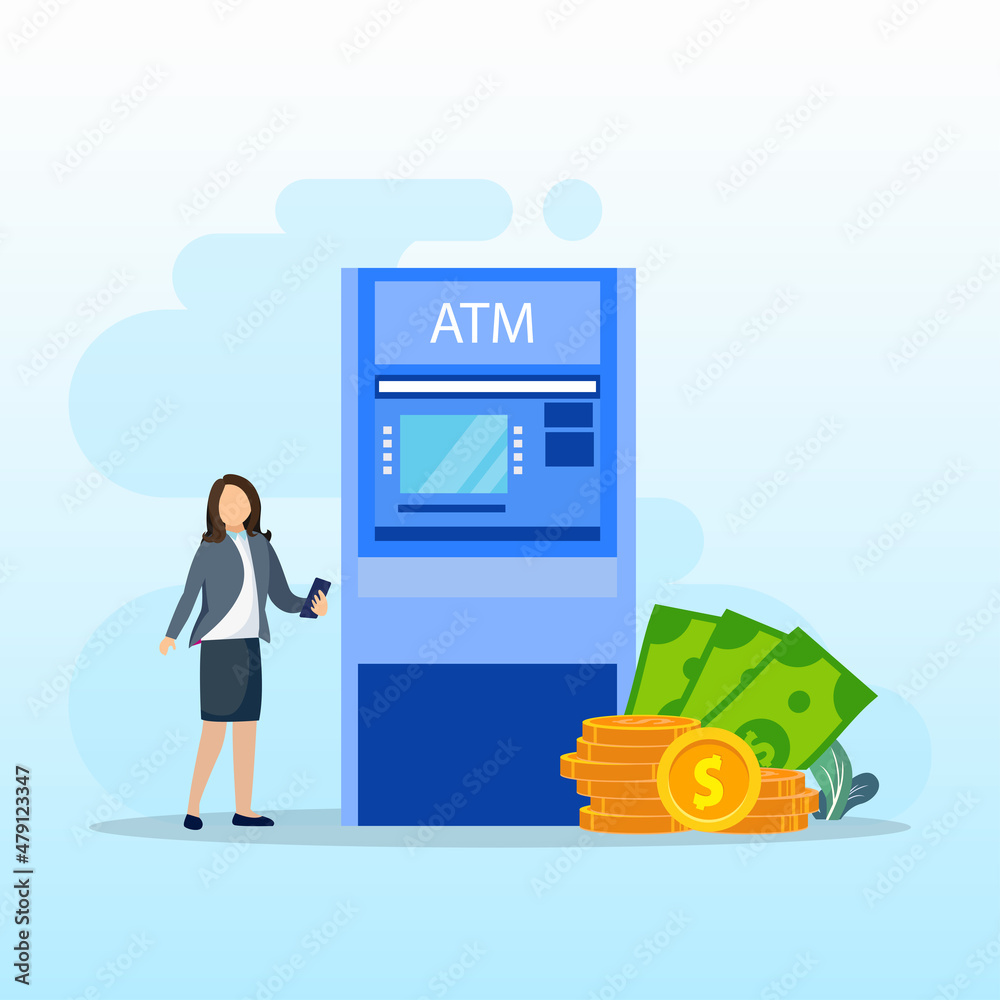ATM Machine Vector Illustration Concept, Flat vector template Style ...