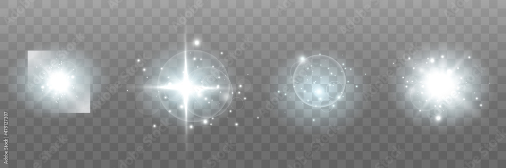 Set of white lights and sparks. Abstract white lights isolated on ...