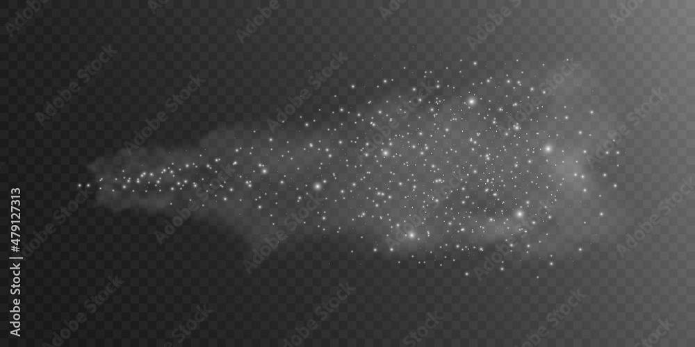 White smoke isolated on transparent background with many small light ...