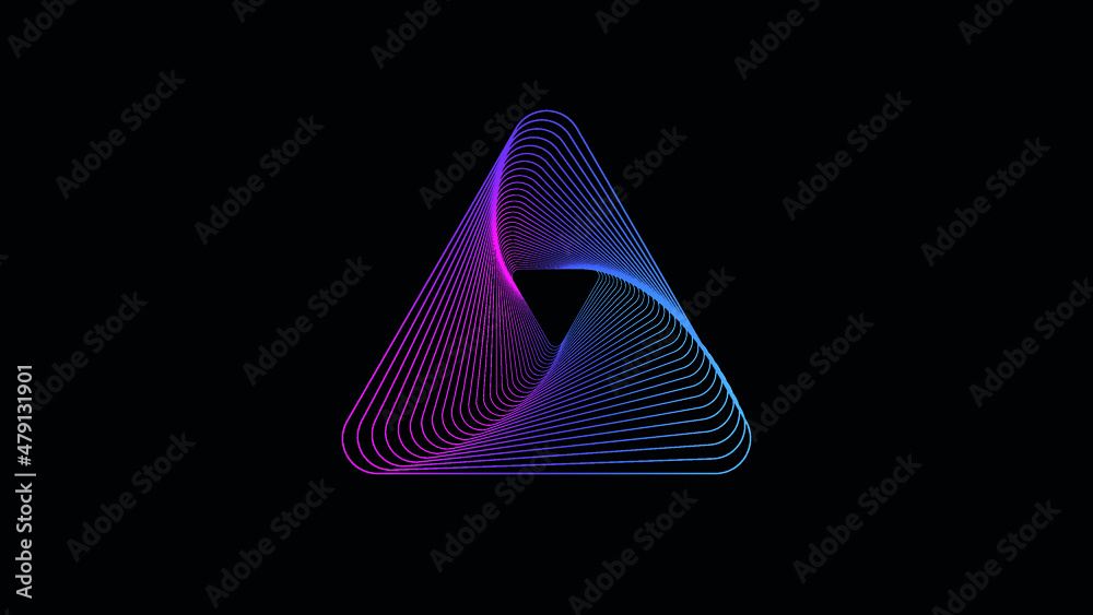 Penrose triangle on a dark background. Impossible figure. pink blue ...