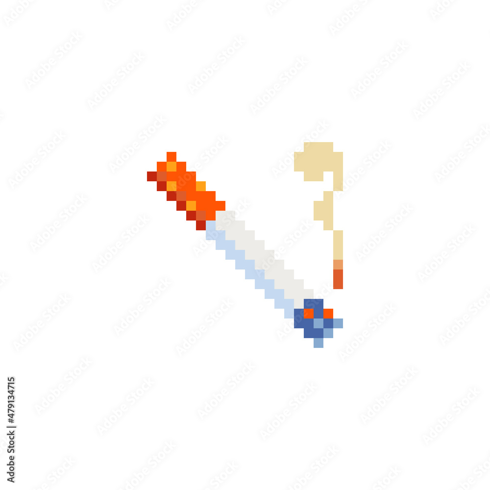 Smoking cigarette pixel art icon. Isolated vector illustration. Design ...