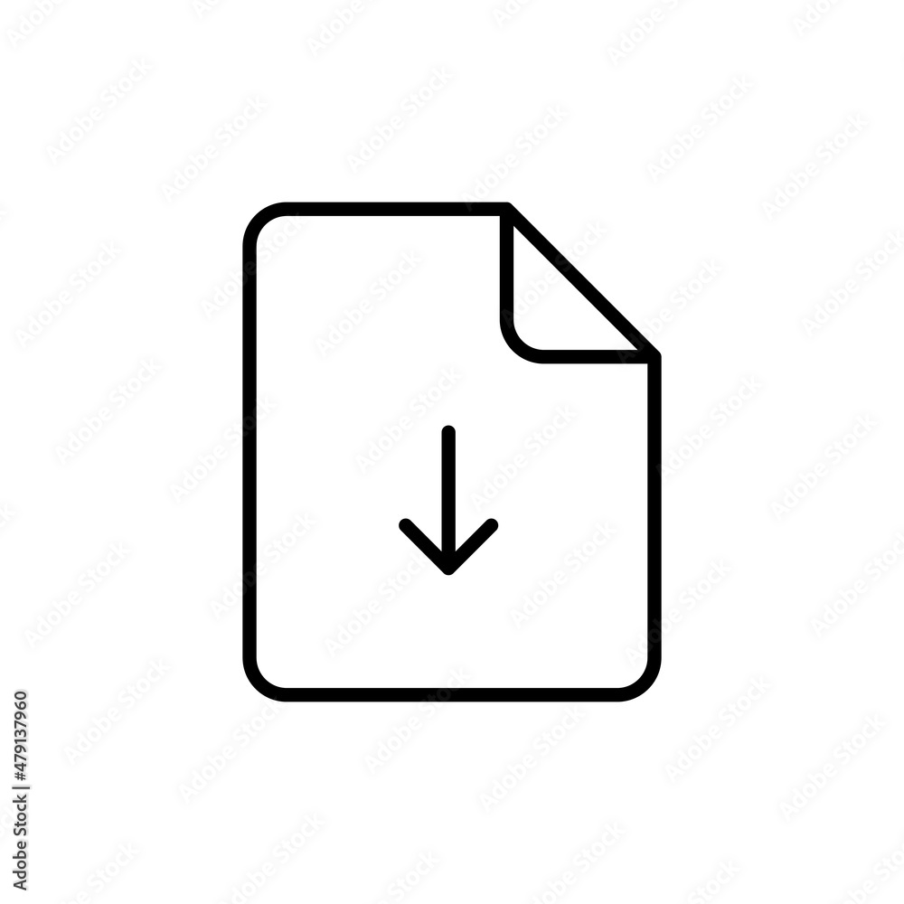 Download file, simple document, paper black icon. On white background ...