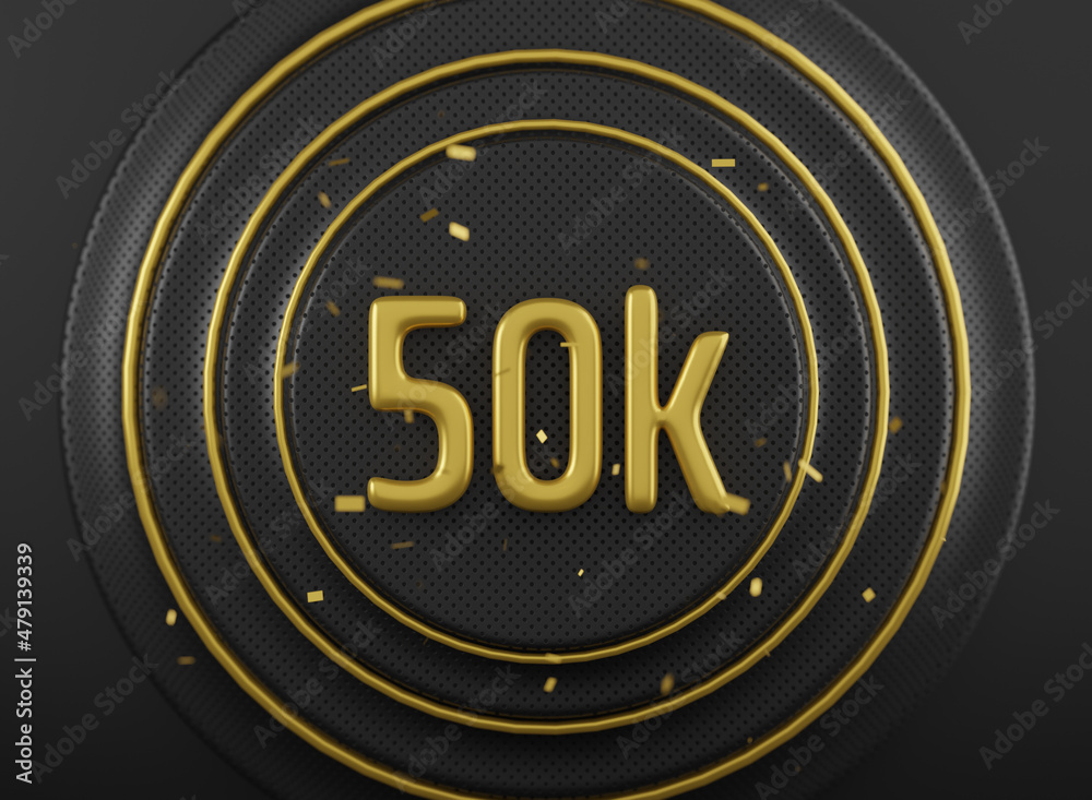 50k followers celebration. Social media achievement poster. 50K golden ...
