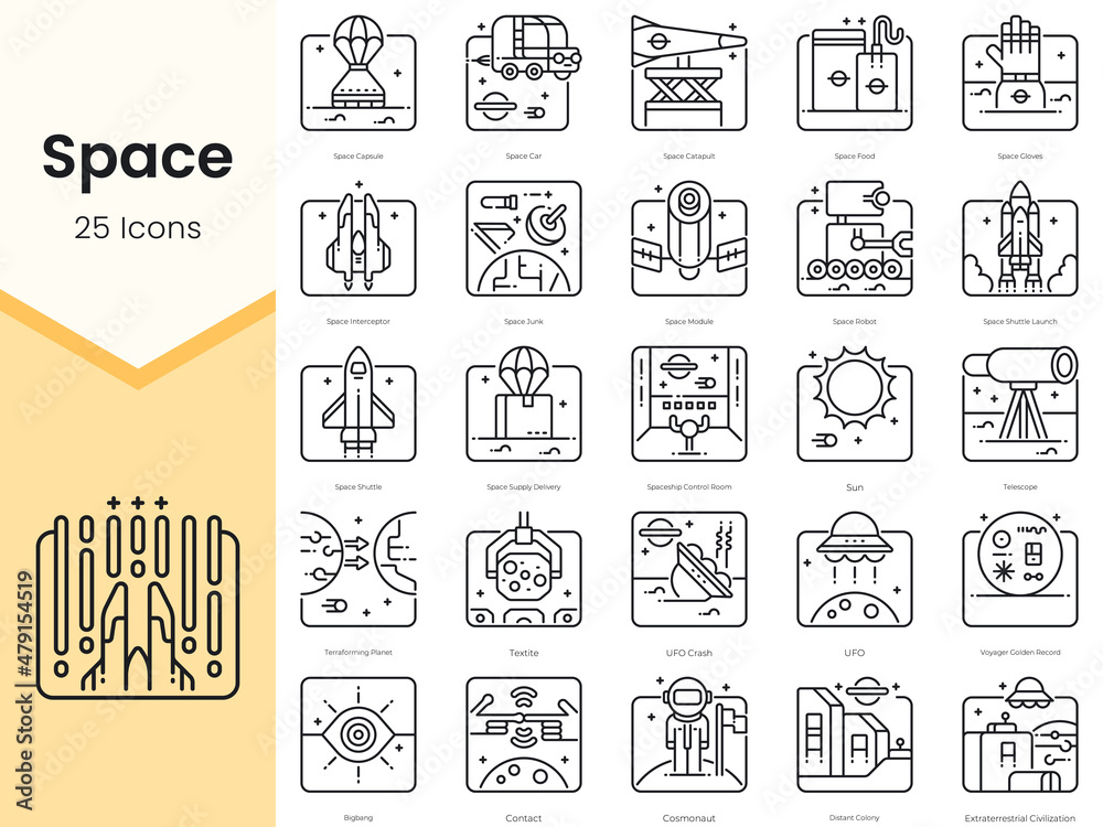 Simple Outline Set of Space Icons. Thin Line Collection contains such ...