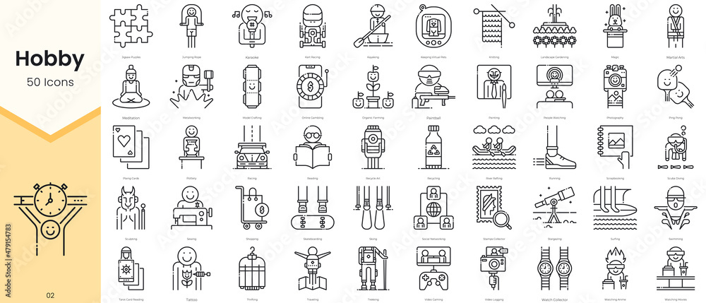 Simple Outline Set of Hobby Icons. Thin Line Collection contains such ...