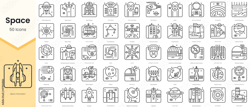 Simple Outline Set of Space Icons. Thin Line Collection contains such ...