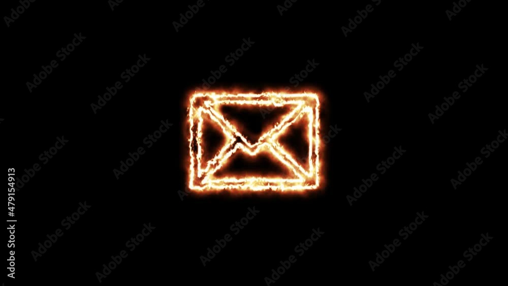 Burning Email icon. Hot Message Concept. Animation on Black background ...