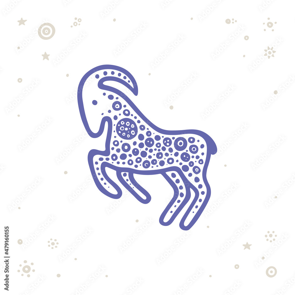 Ram. Hand drawn abstract sheep illustration. Simple drawing big horn ...