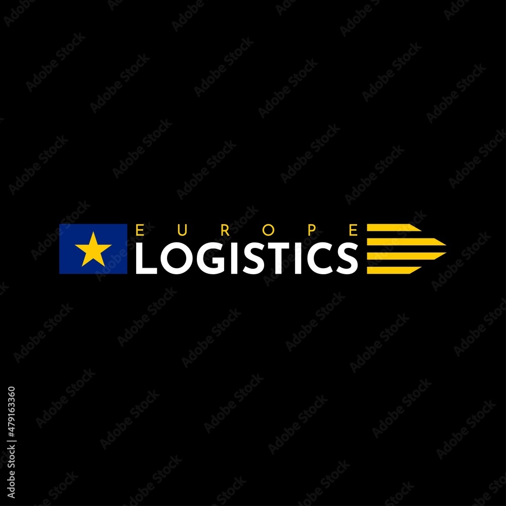Europe Logistics Cargo Logo. With Euro flag and star. On blue, yellow ...