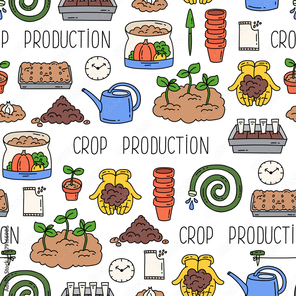 Vector colorful seamless pattern on the theme of crop production ...