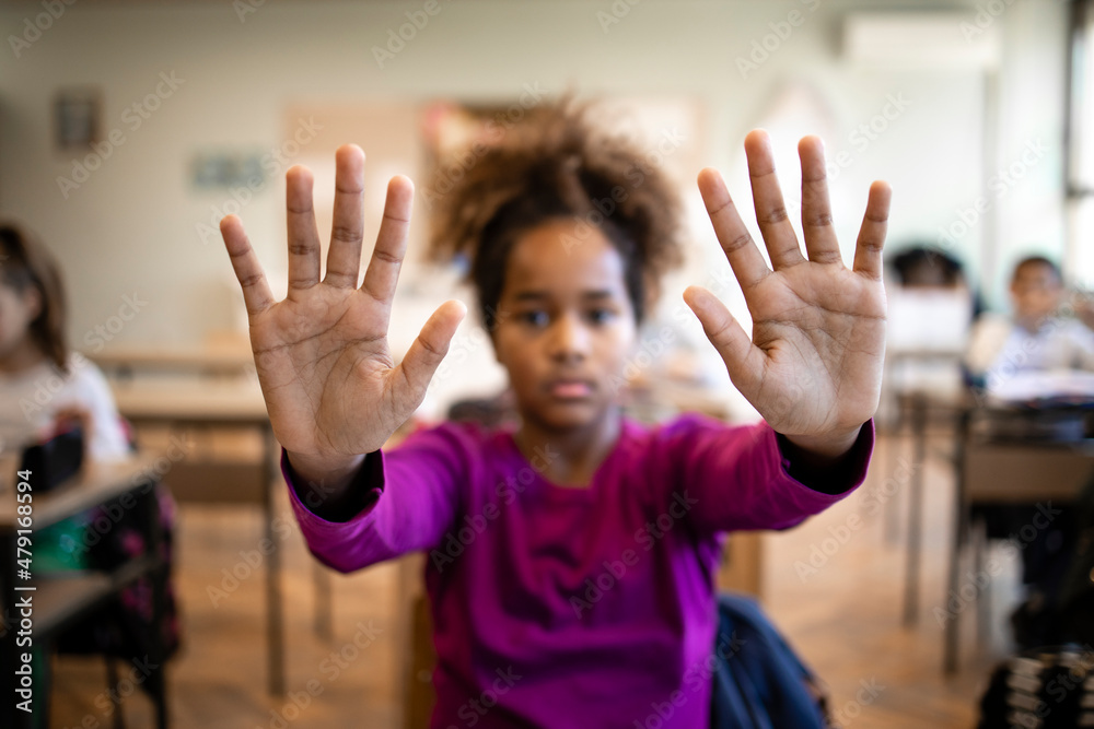 Stop racism and discrimination among children at school. Stock Photo ...